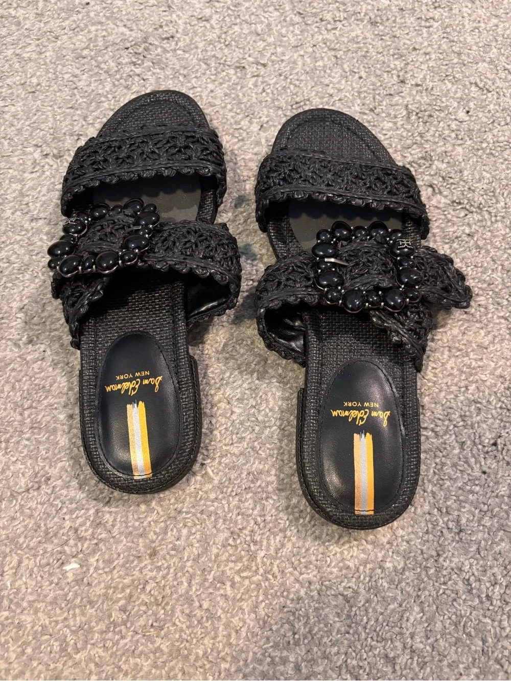 Sam Edelman | Shoes | Sam Edelman Black Beaded Doublestrap Slide ...